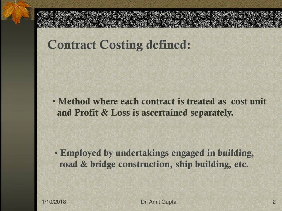 Contract Costing - PowerPoint Slides - LearnPick India