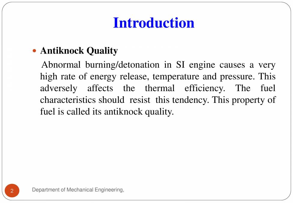 Rating Of SI Engine Fuel - PowerPoint Slides - LearnPick India