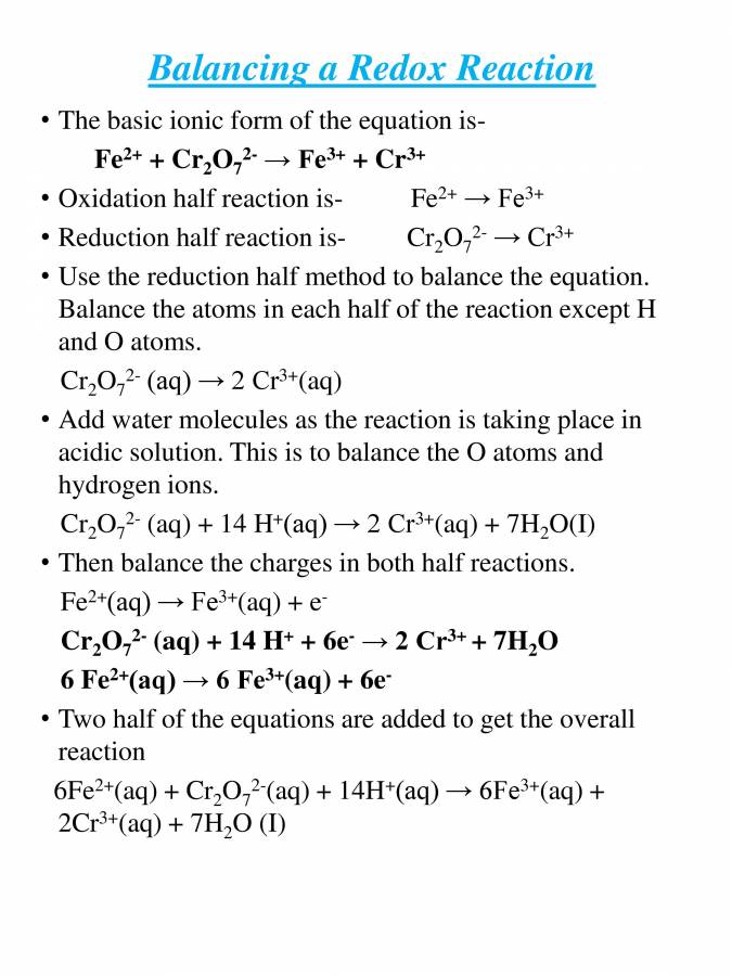 Reduction Reaction Equation
