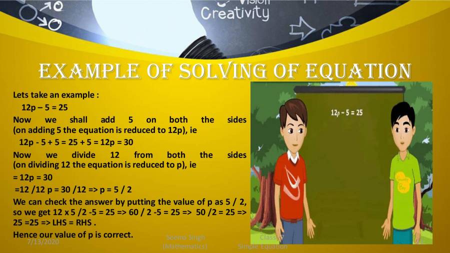 Class-VII - Mathematics - Simple Equation - PowerPoint Slides ...