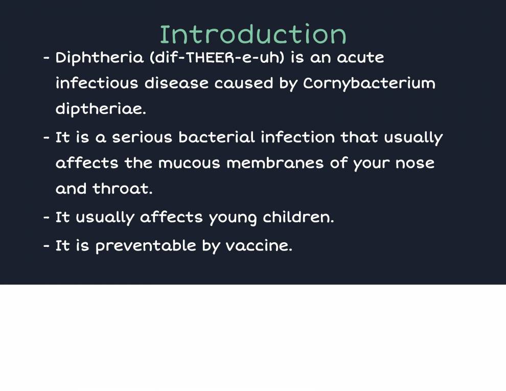Presentation On Diptheria - PowerPoint Slides - LearnPick India