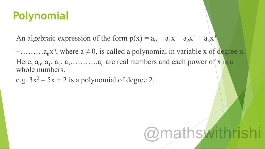 Polynomial (Class 10th) - PowerPoint Slides - LearnPick India
