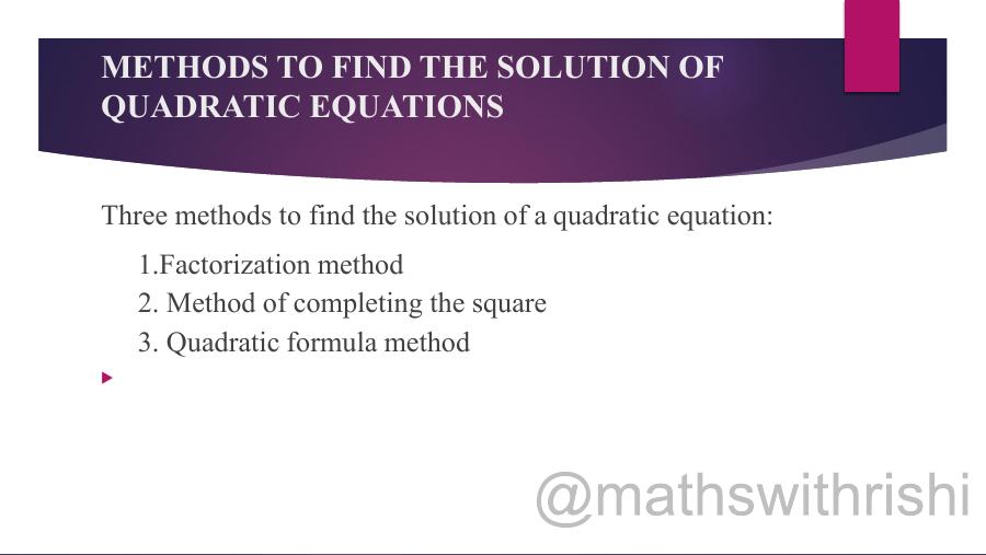 QUADRATIC EQUATION Class(10th) - PowerPoint Slides - LearnPick India