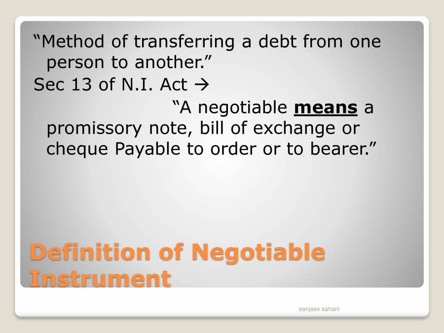 PPT On Negotiable Instrument Act - PowerPoint Slides - LearnPick India